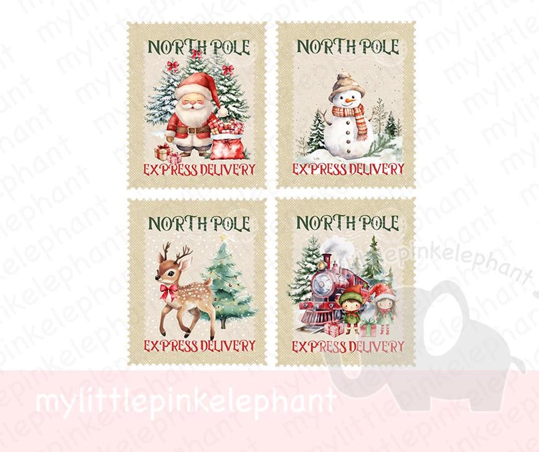 North Pole Postage Stamps Set PNG, North Pole Mail Stamp Set, Stickers ...