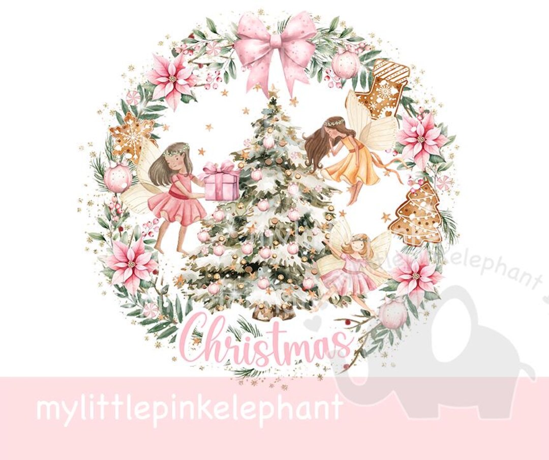 Fairies Christmas Wreath Png, Fairy Pink Christmas Tree PNG ...