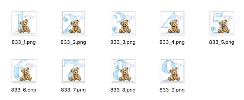 Teddy Bear Number Clipart Png, Blue Full Set, Birthday, Sublimation PNG ...