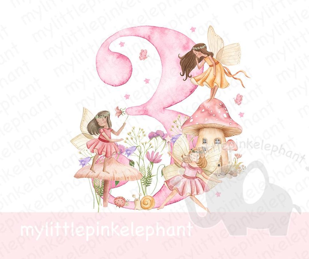 3rd Birthday Girl Fairy Clipart, Pink Number Three, Digital Download ...