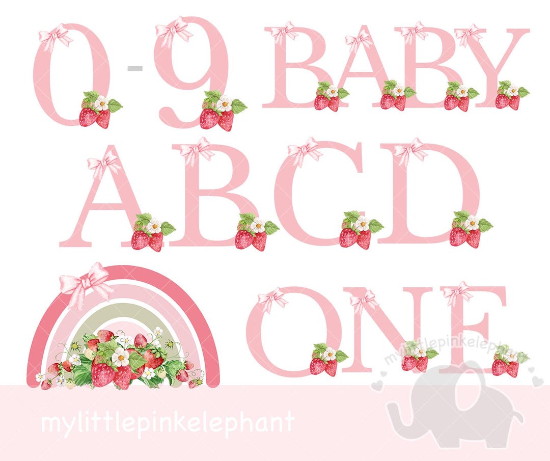 Strawberry Birthday Clipart PNG Berry Cute 0-9, Abc Full Number Set ...