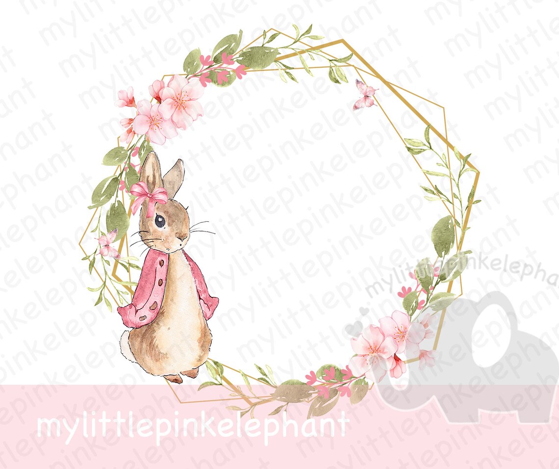 Flopsy Bunny Pink Floral Wreath PNG, Pink Rabbit Sublimation Design ...