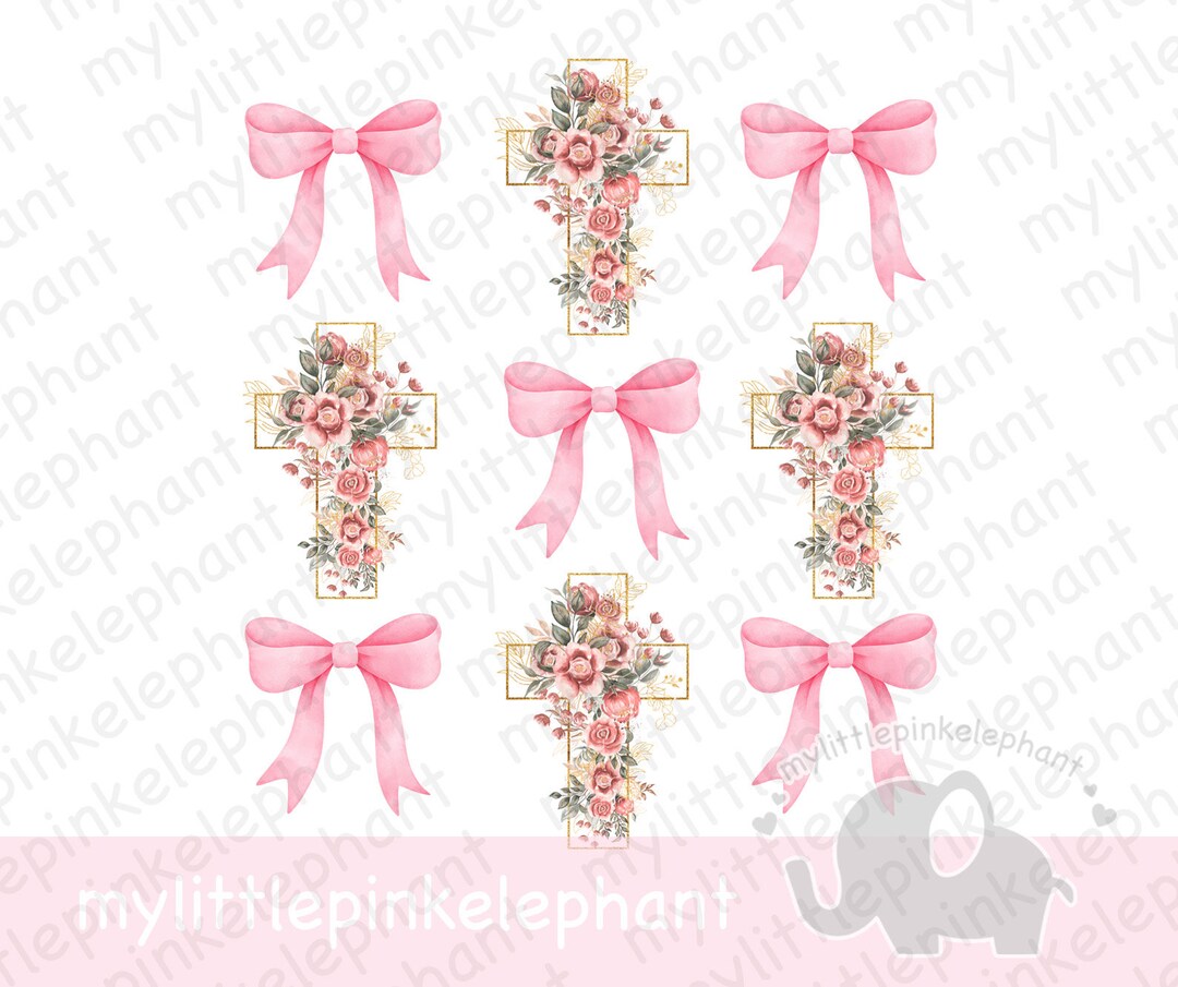 Cross Coquette Bows PNG, Floral Cross Png, Christian Png, Pink Bows Png ...