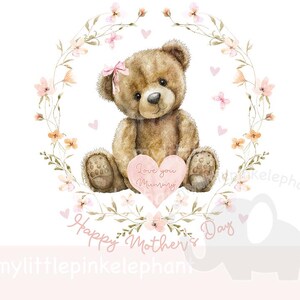 Teddy Bear Mother's Day Floral Wreath PNG, Mothers Day Card Design ...