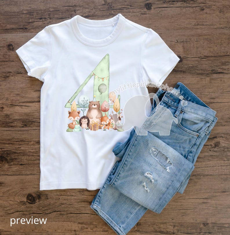 Bebés animales del bosque 4º cumpleaños PNG, diseño de sublimación de ...