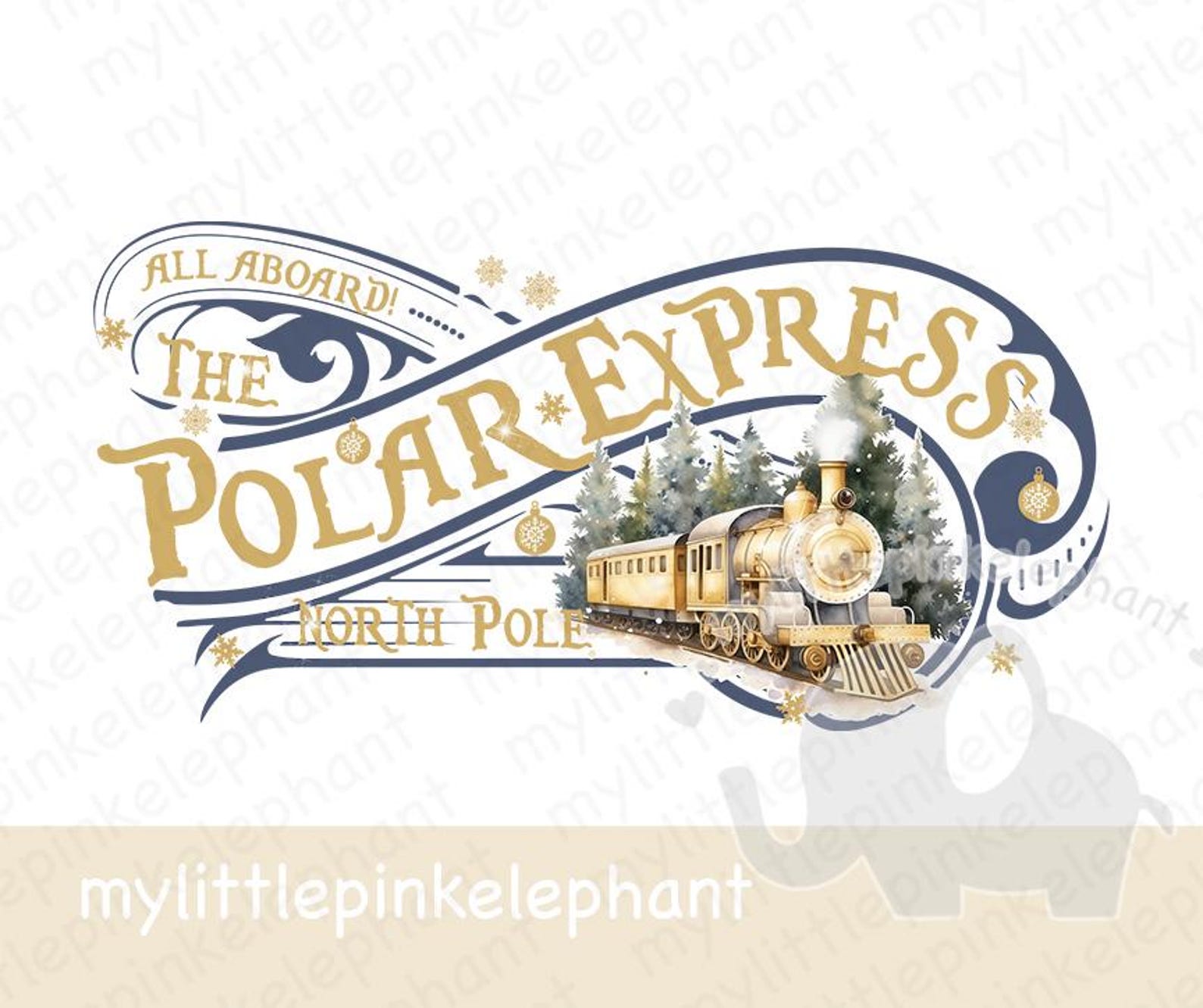 Polar Express Gold Clipart, Traditional Christmas Train, Believe Bell ...
