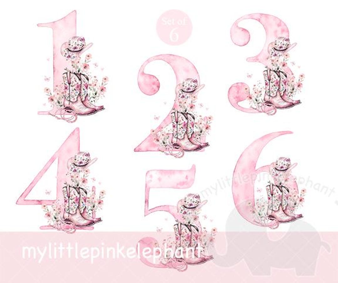 Pink Cowgirl Numbers 1-6 Png, Pink Cow Girl Boots & Hat, Birthday ...