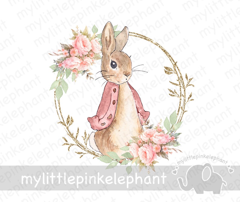 Flopsy Bunny Pink Floral Wreath PNG, Pink Rabbit Sublimation Design ...