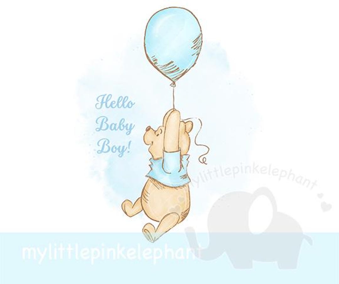 Hello Baby Boy Blue Winnie the Pooh PNG, New Baby Sublimation Design ...