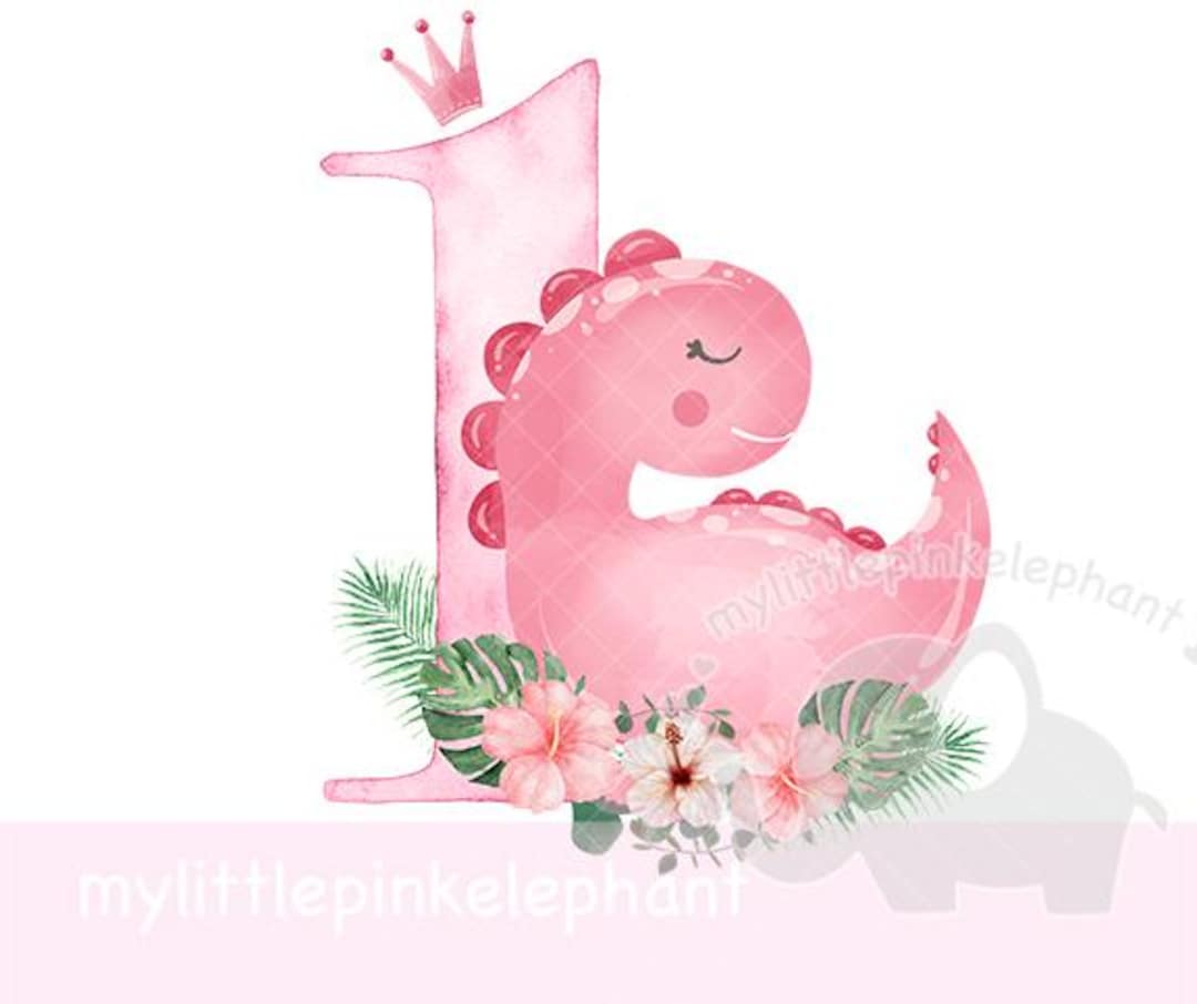 Baby Dinosaur 1st Birthday PNG, Pink Dinosaur First Birthday Clipart ...
