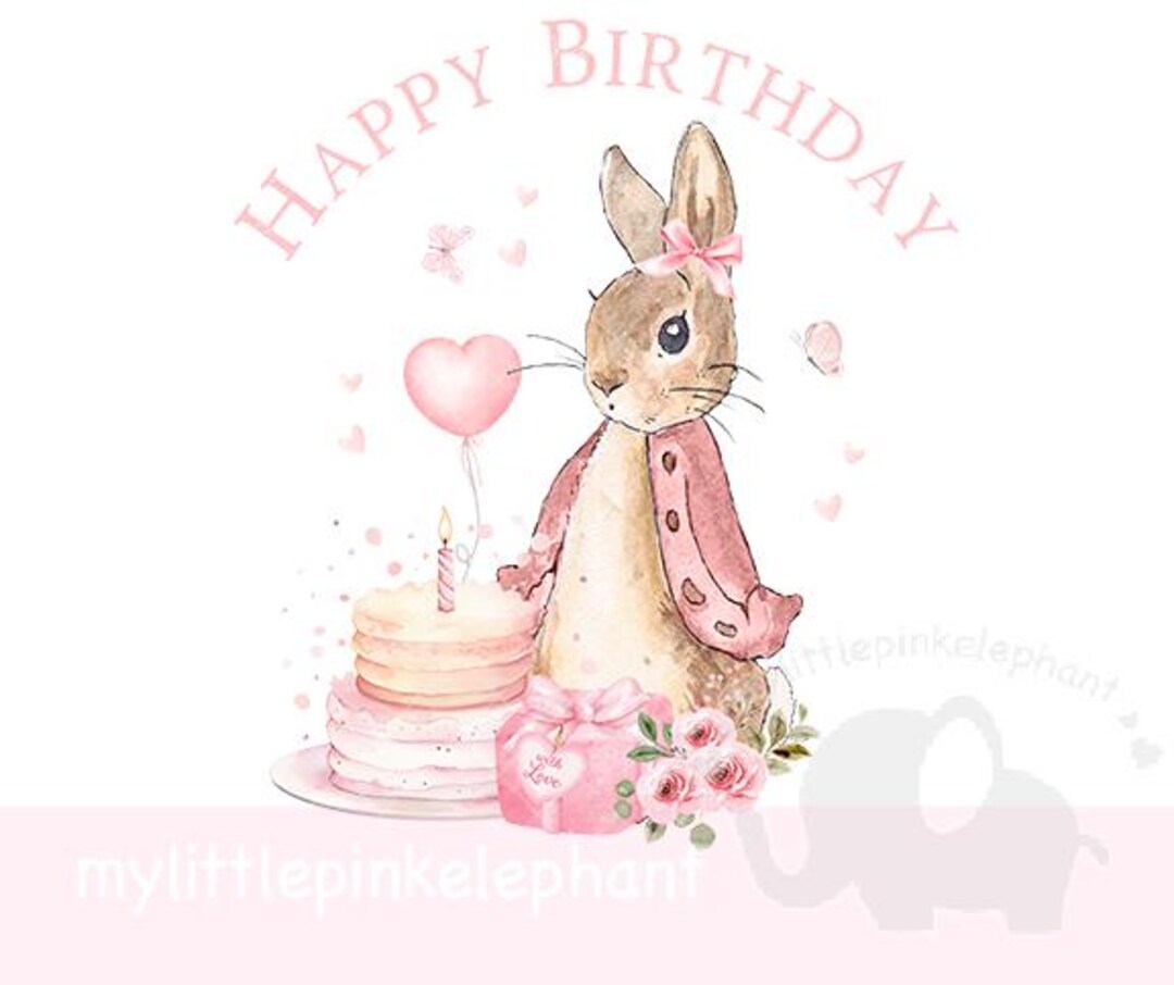 Peter Rabbit Pink Happy Birthday PNG, Happy Birthday Sublimation Design ...