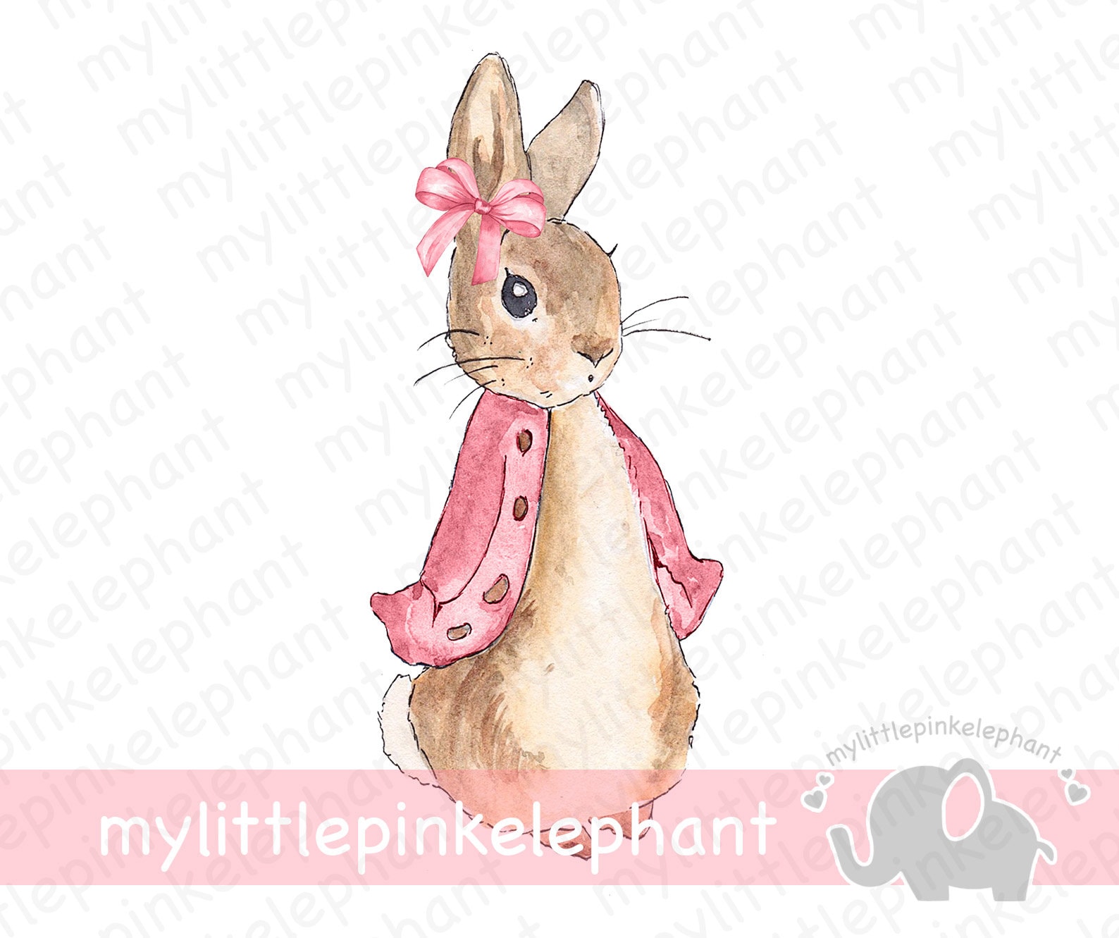 Instant PNG Download, Flopsy Bunny in Pink Jacket With Bow, Clip Art ...