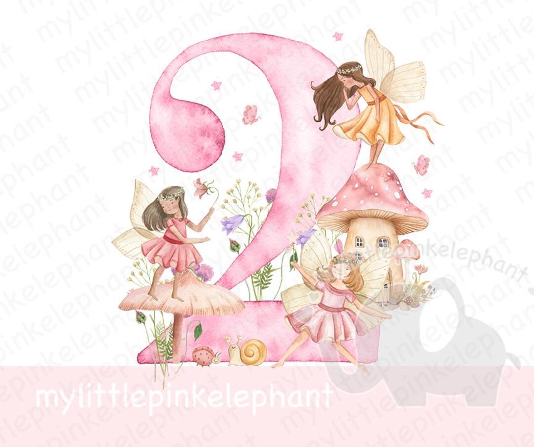2nd Birthday Girl Fairy Clipart, Pink Number Two, Digital Download ...