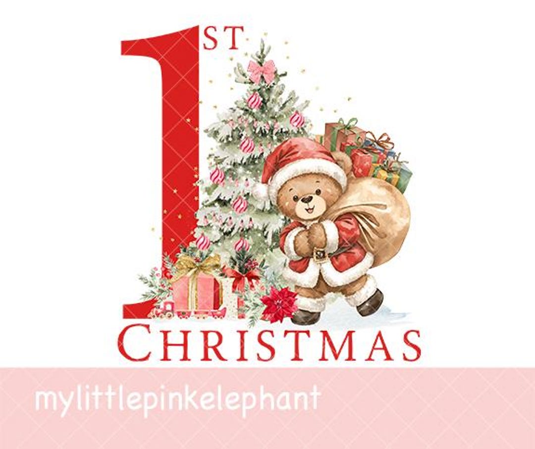 Teddy Bear & First Christmas Tree PNG, 1st Christmas Pyjamas, Christmas ...