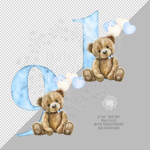 Teddy Bear Number Clipart Png, Blue Full Set, Birthday, Sublimation PNG ...