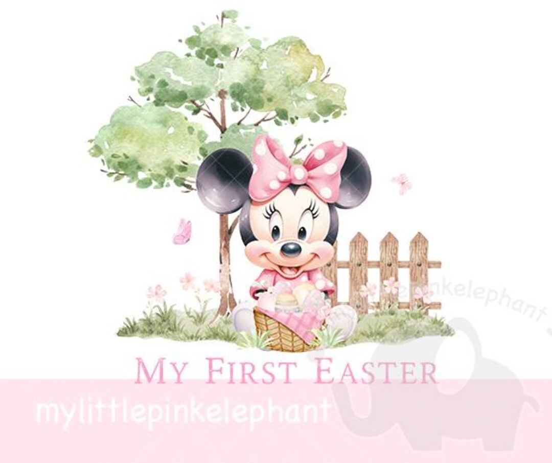 Pink Happy Easter Minnie Mouse & Rainbow Sublimation Design, PNG ...