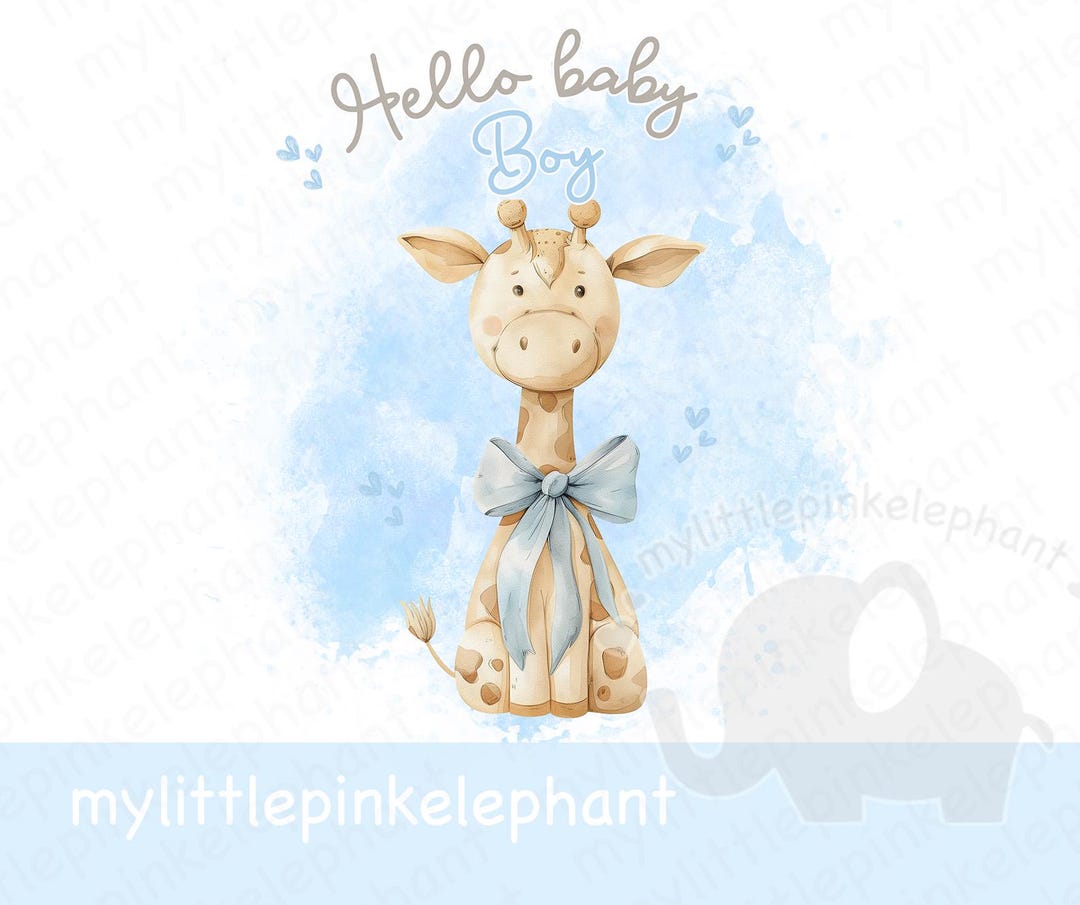 Hello Baby Boy Blue Giraffe PNG, New Baby Sublimation Design, Baby Boy ...
