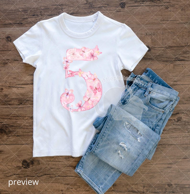 Watercolor Pink Butterfly Numbers 1-6 PNG, Two Butterfly Sublimation ...