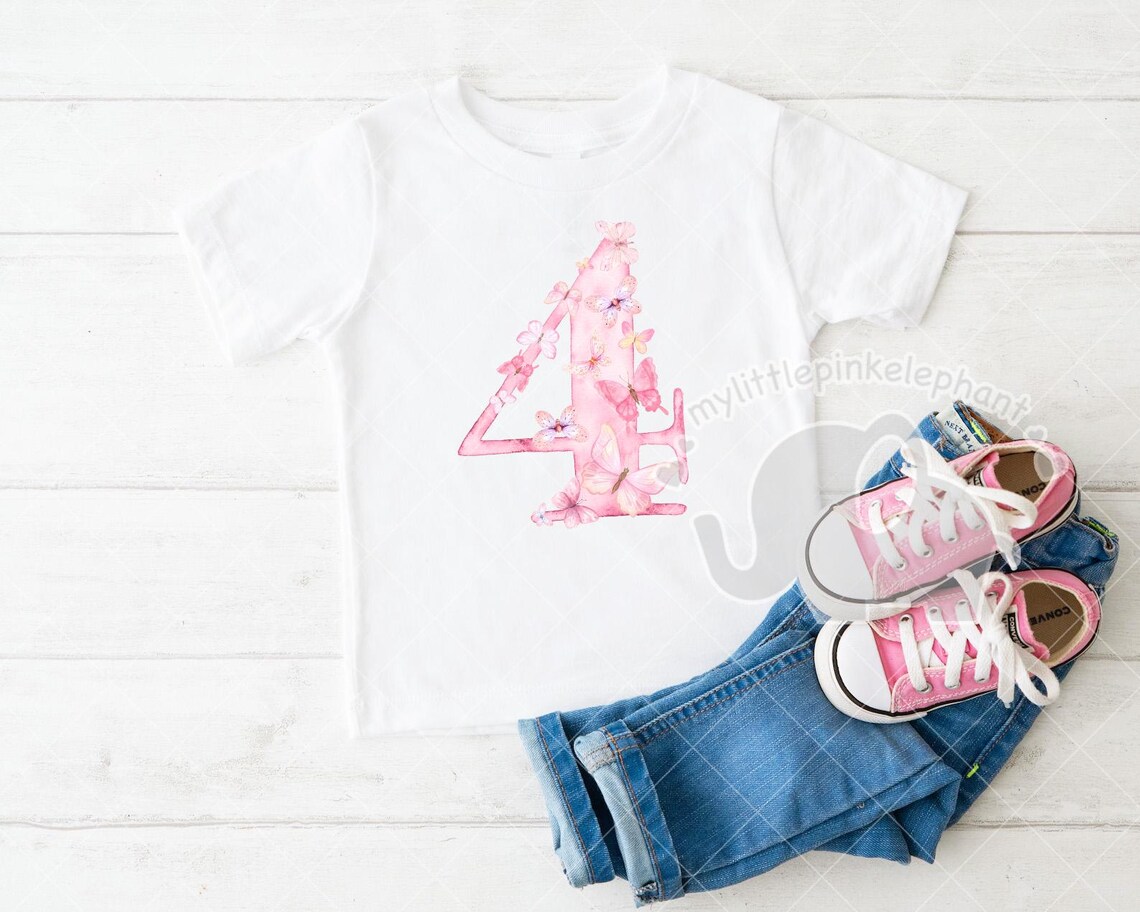 Watercolor Pink Butterfly Numbers 1-6 PNG, Two Butterfly Sublimation ...