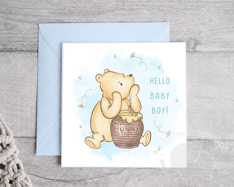 Hello Baby Boy Blue Winnie the Pooh PNG, New Baby Sublimation Design ...