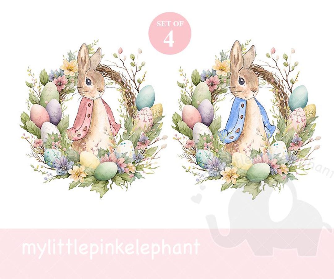 Set of 4, Easter Wreath Design, Flopsy PNG File, Sublimation, UV/DTF ...