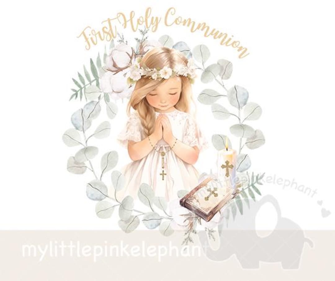 First Holy Communion Wreath PNG, Girls 1st Communion Sublimation Design ...