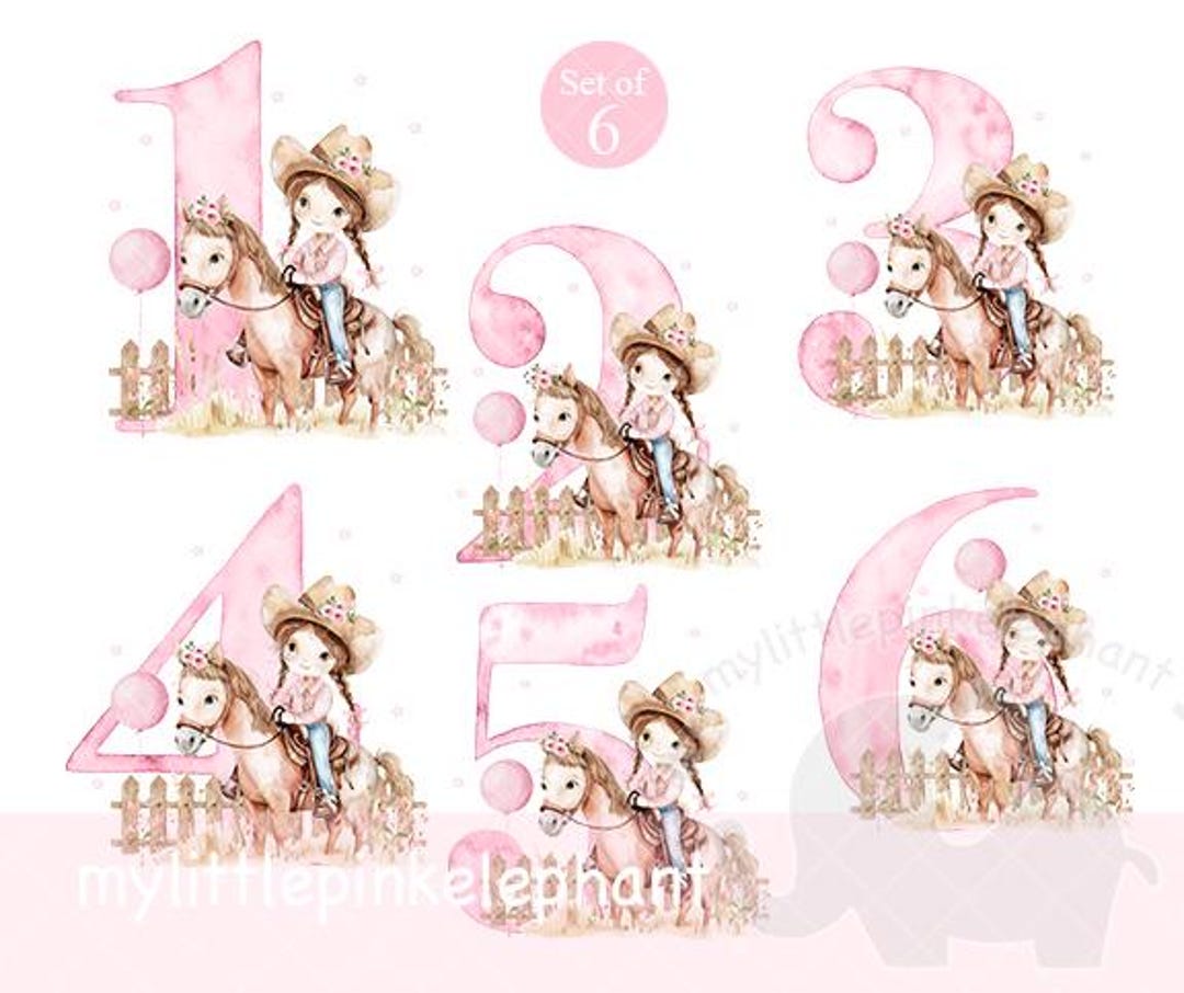 Cowgirl Birthday Pink Numbers 1-6 Numbers Birthday PNG, Cowgirl Baby's ...