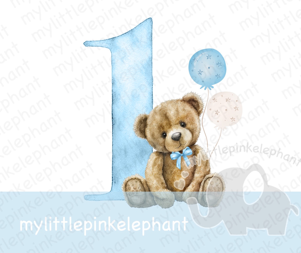 Teddy Bear, Number 1, Balloons, 1st Birthday, Clipart, Sublimation PNG ...