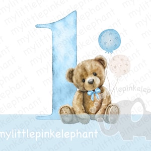 Teddy Bear, Number 1, Balloons, 1st Birthday, Clipart, Sublimation PNG ...