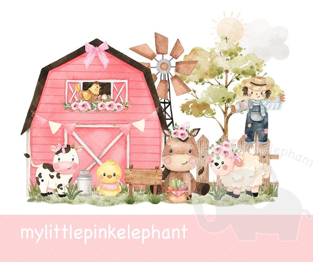 Dark Pink Farm Barn PNG, Girly Farm Animals Sublimation Design, Farm T ...