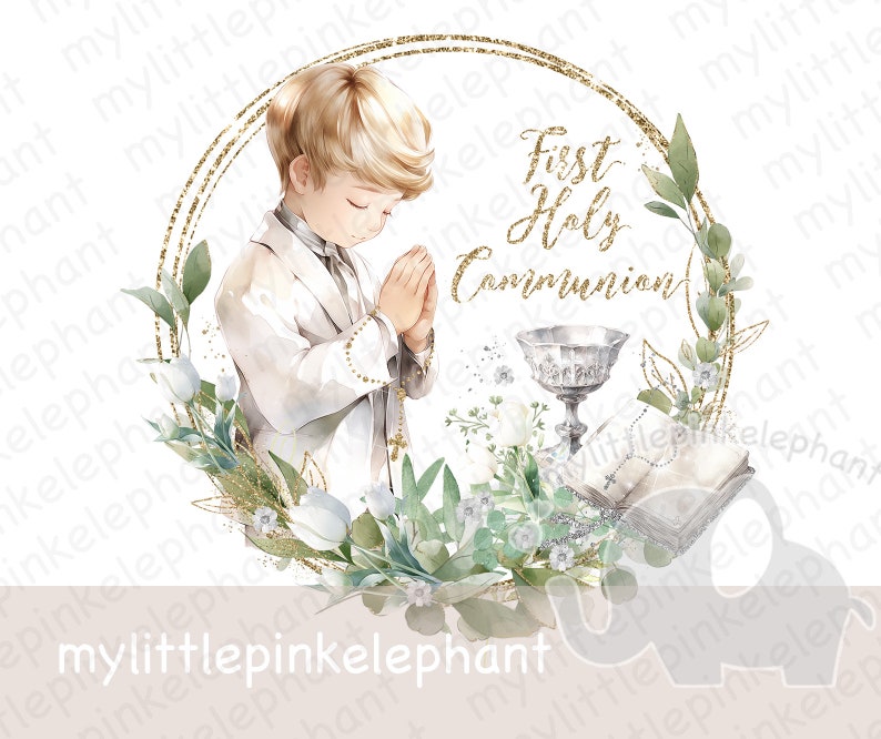 First Holy Communion Wreath PNG, Boys 1st Communion Sublimation Design ...