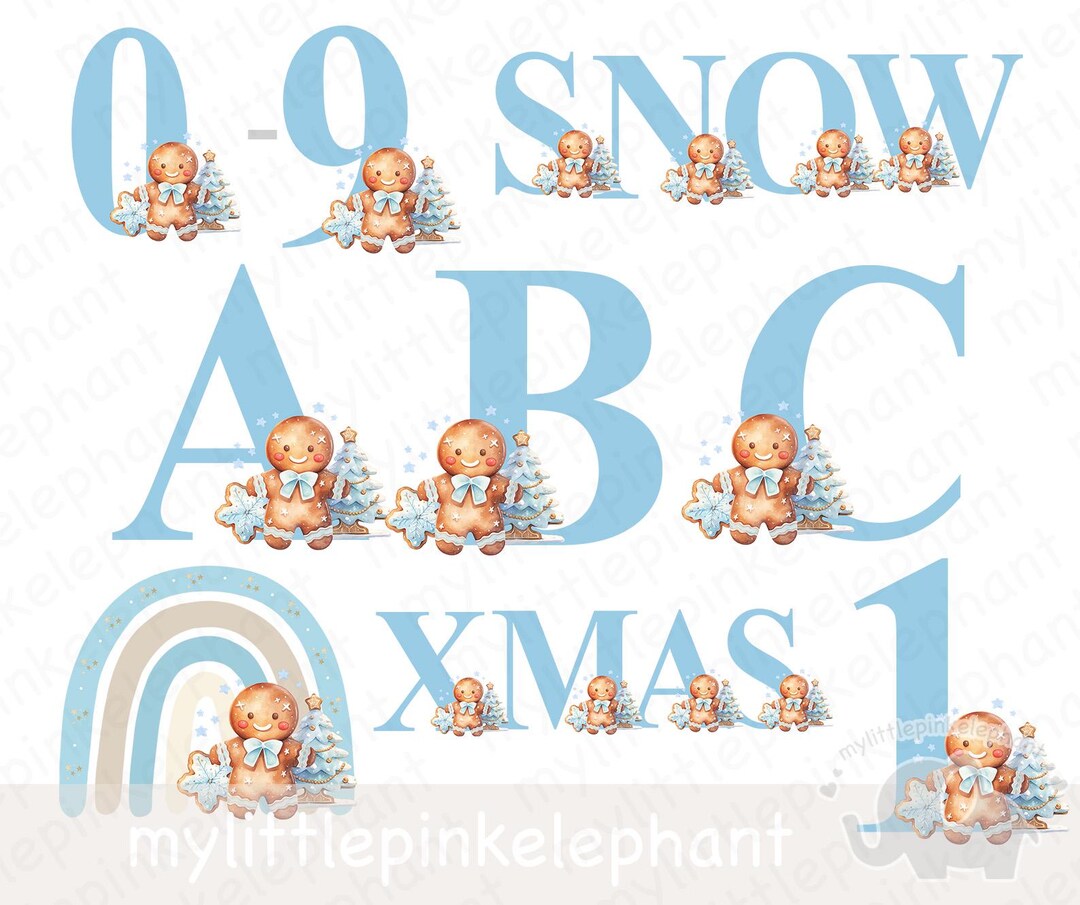 Blue Gingerbread Man Christmas Alphabet PNG, Snowman 26 Individual ...