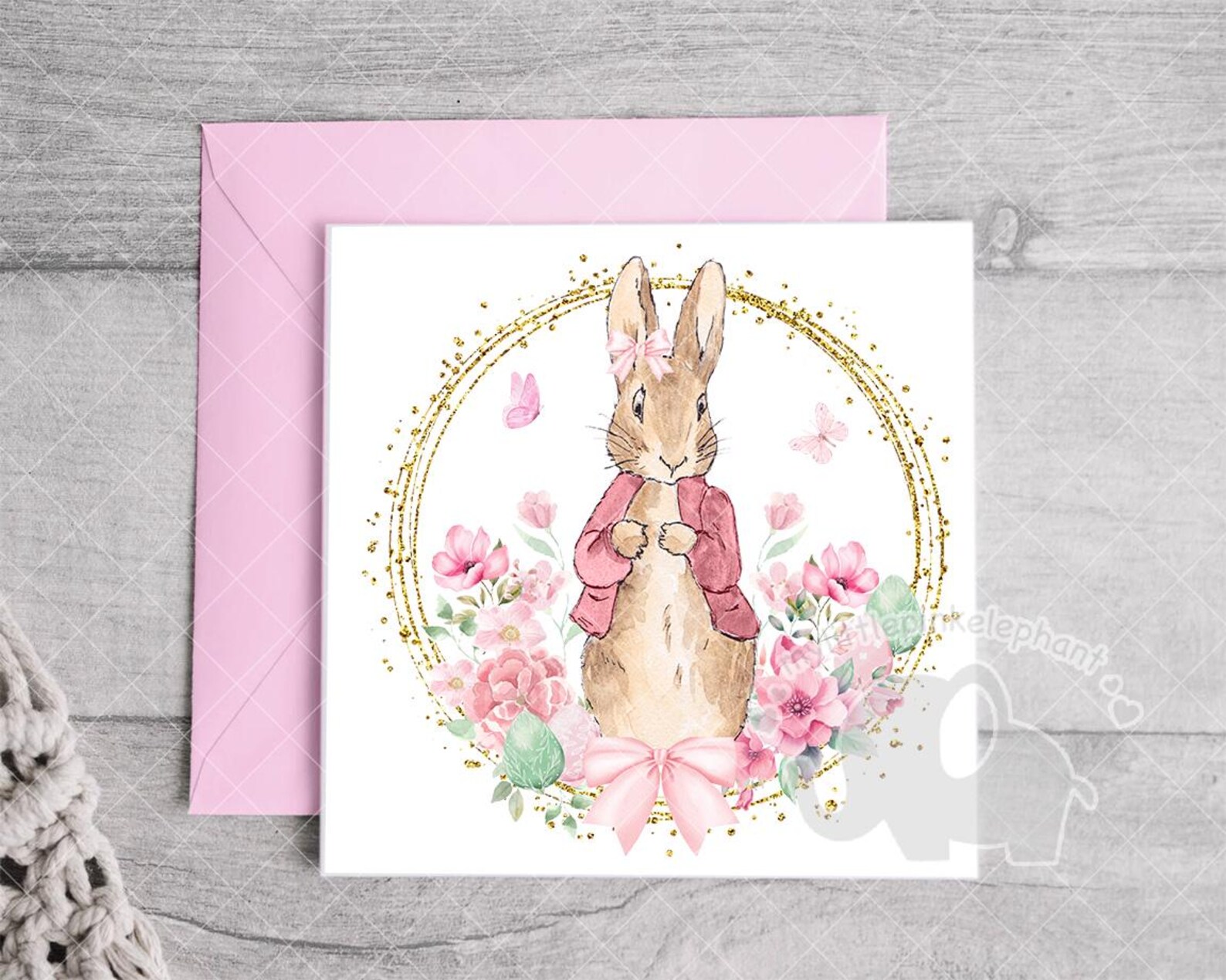 Peter Rabbit Bunny in Pink Dress & Pink Flowers Easter Wreath Spring ...