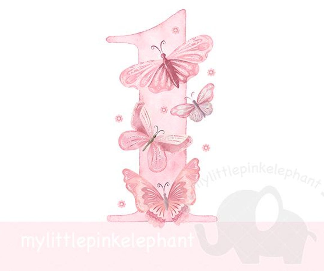Watercolor Pink Butterfly Number 1 PNG, One Butterfly Sublimation ...