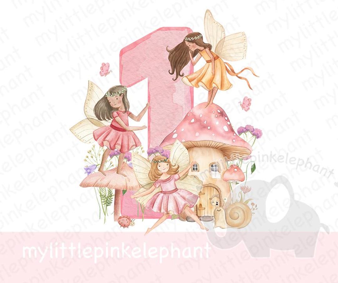 Watercolor Pink Fairy Toadstool Number 1 PNG, One Fairies Sublimation ...