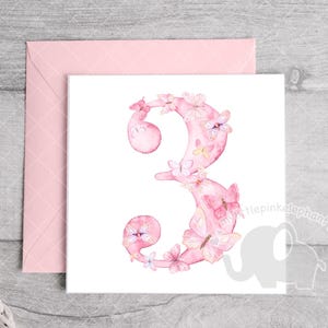Watercolor Pink Butterfly Number 3 PNG, Two Butterfly Sublimation ...