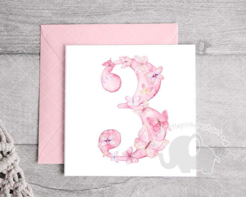 Watercolor Pink Butterfly Number 3 PNG, Two Butterfly Sublimation ...