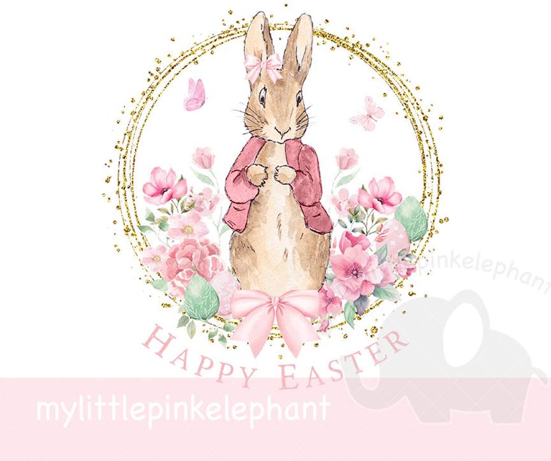 Peter Rabbit Bunny in Pink Dress & Pink Flowers Easter Wreath Spring ...