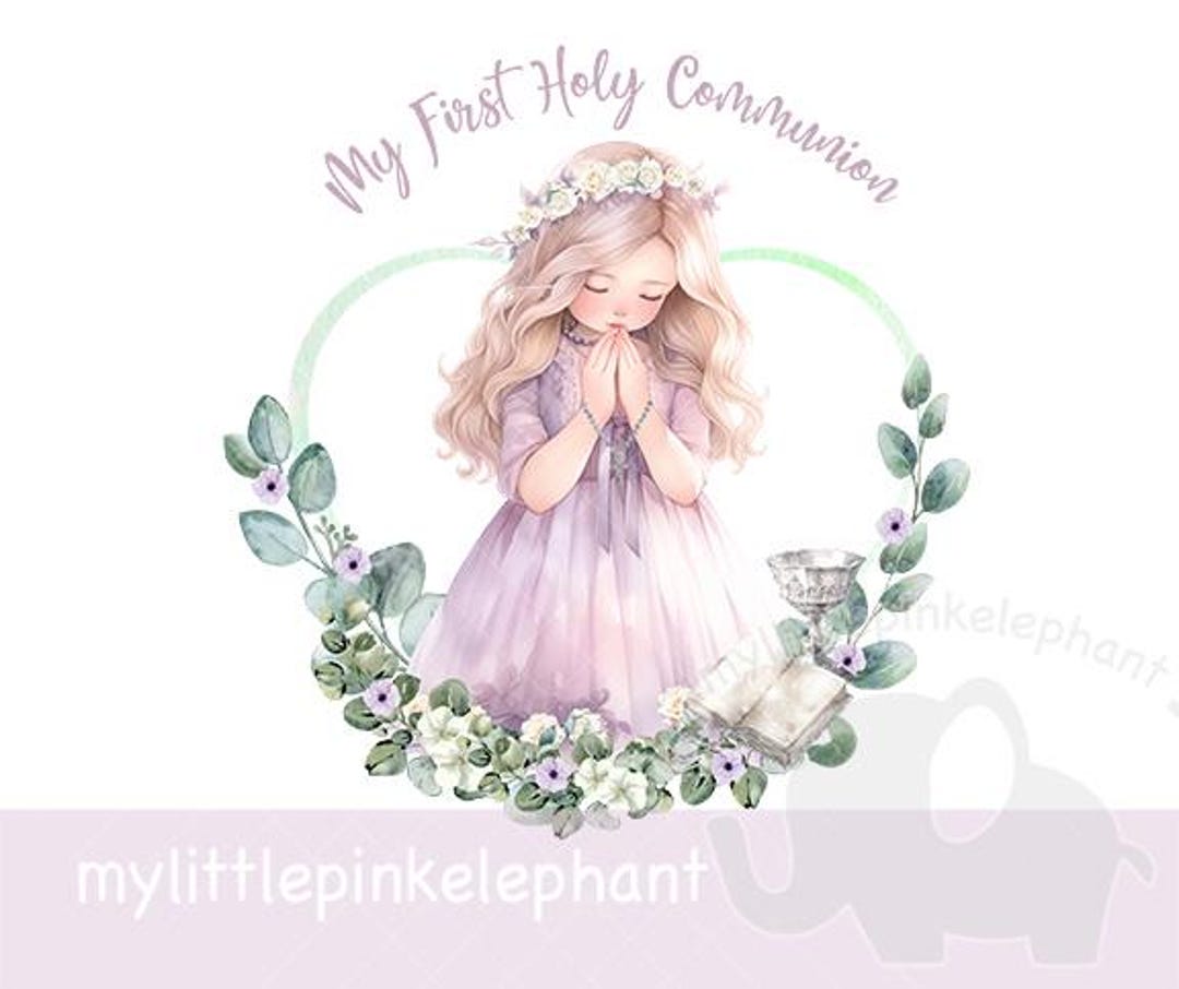 Purple First Holy Communion Wreath PNG, Girls 1st Communion Sublimation ...