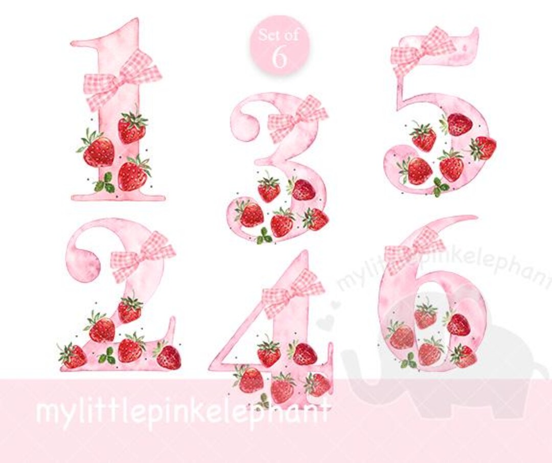 Strawberry Birthday Clipart PNG Berry Cute 1-6 Number Set Image Iron on ...