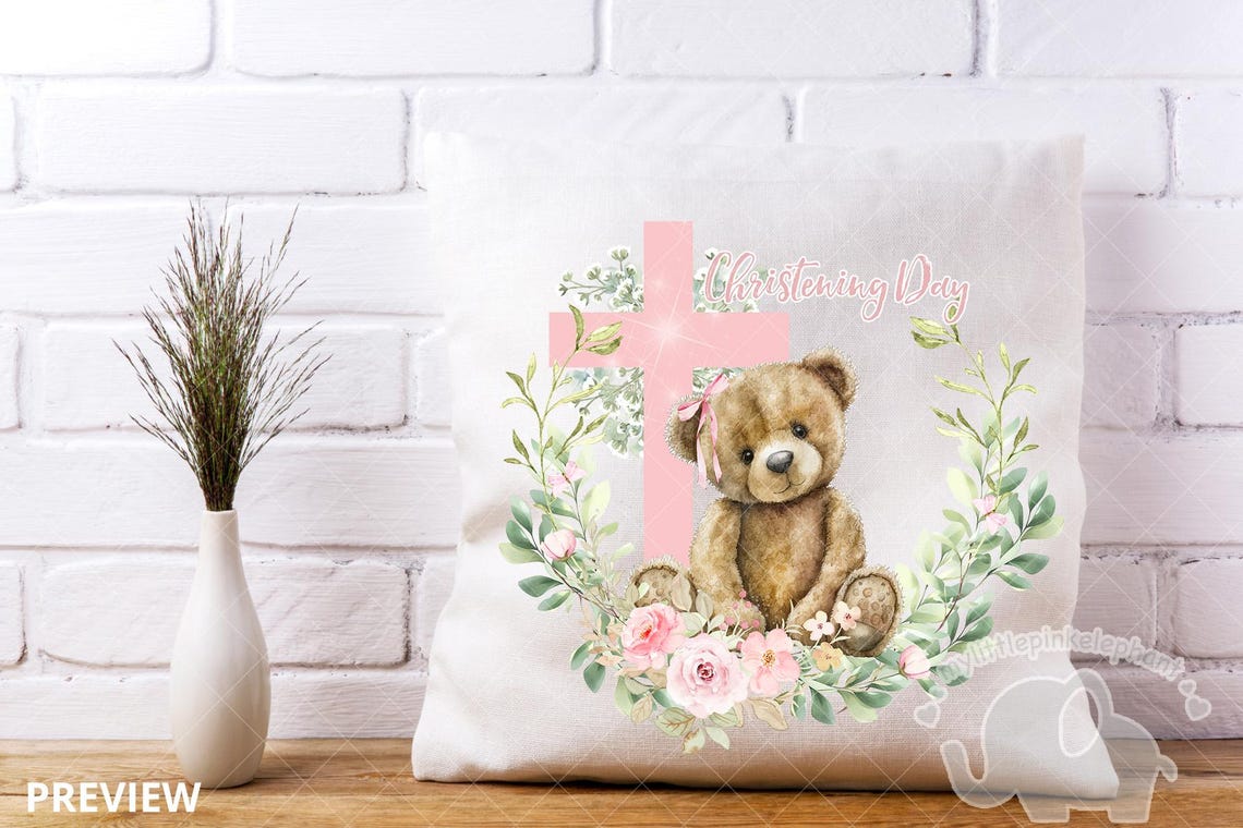 Teddy Bear Christening Baptism Naming Day Clipart PNG Sublimation, Tedd ...