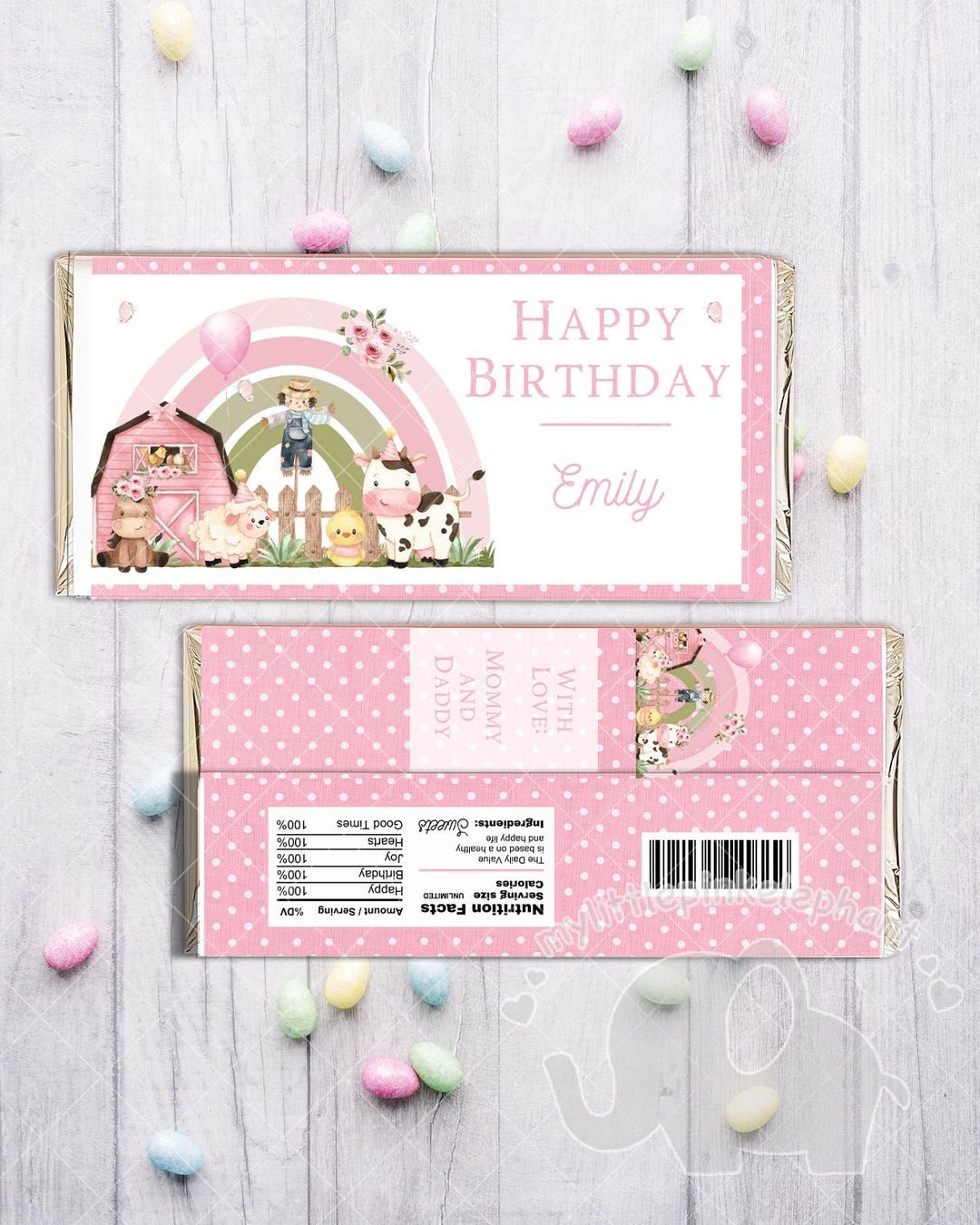 Printable Pink Far Birthday Chocolate Bar Wrapper, Pink Happy Birthday ...