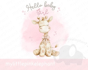 Hello Baby Girl Pink Giraffe PNG, New Baby Sublimation Design, Baby ...