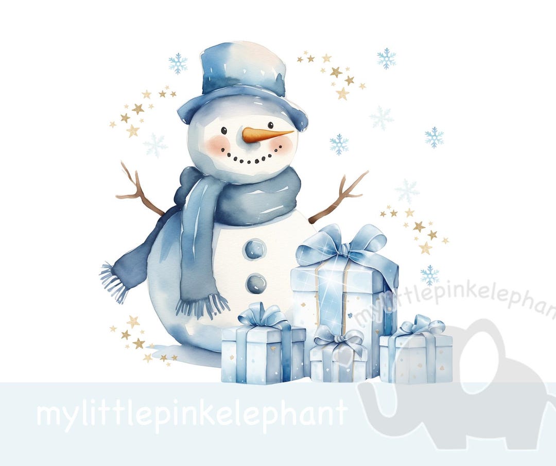 Watercolor Blue Snowman PNG, Cute Snowman, Blue Christmas Sublimation ...