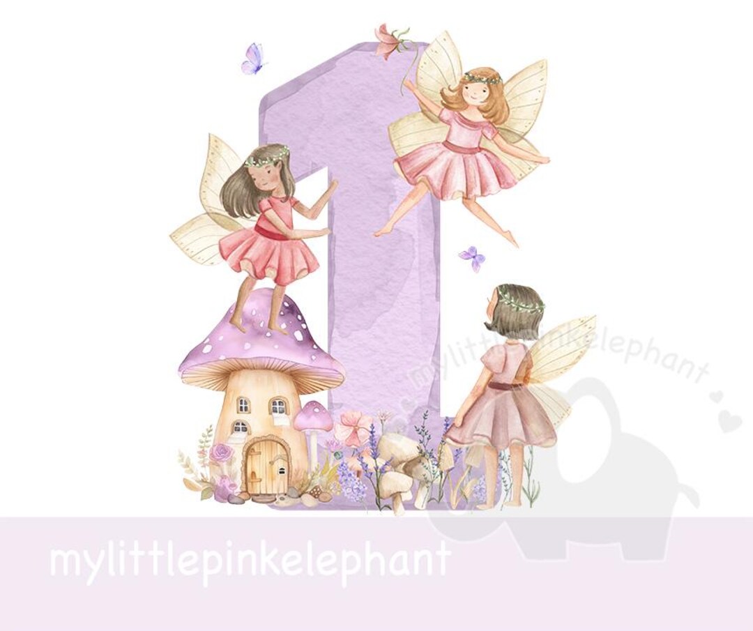 Watercolor Purple Fairy Toadstool Number 1 PNG, One Fairies Sublimation ...