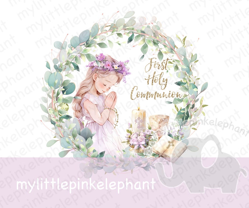 First Holy Communion Wreath PNG, Girls 1st Communion Sublimation Design ...