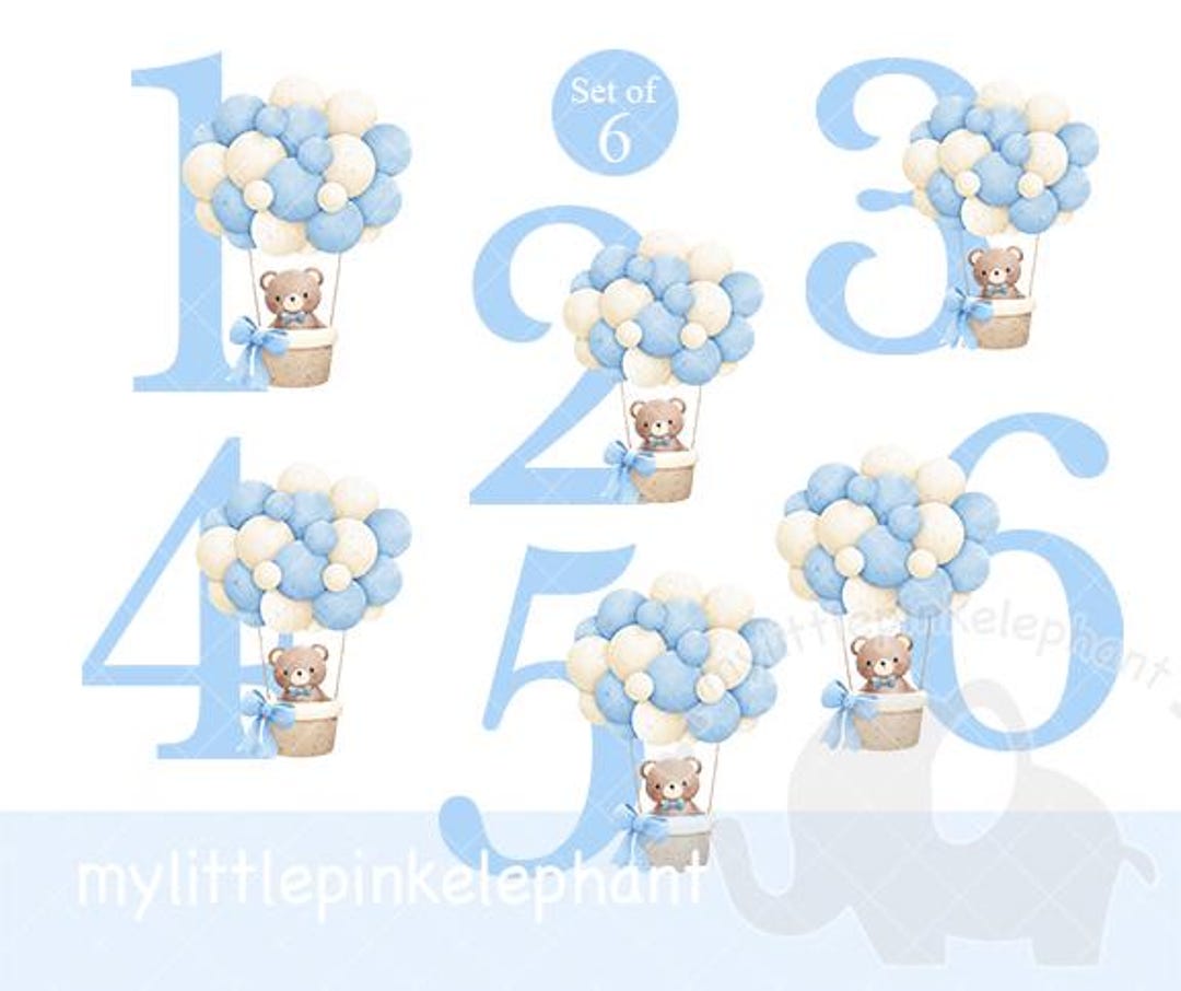 Baby Blue Bear Balloon Numbers 1-6 PNG, Bear Balloon Sublimation, Blue ...