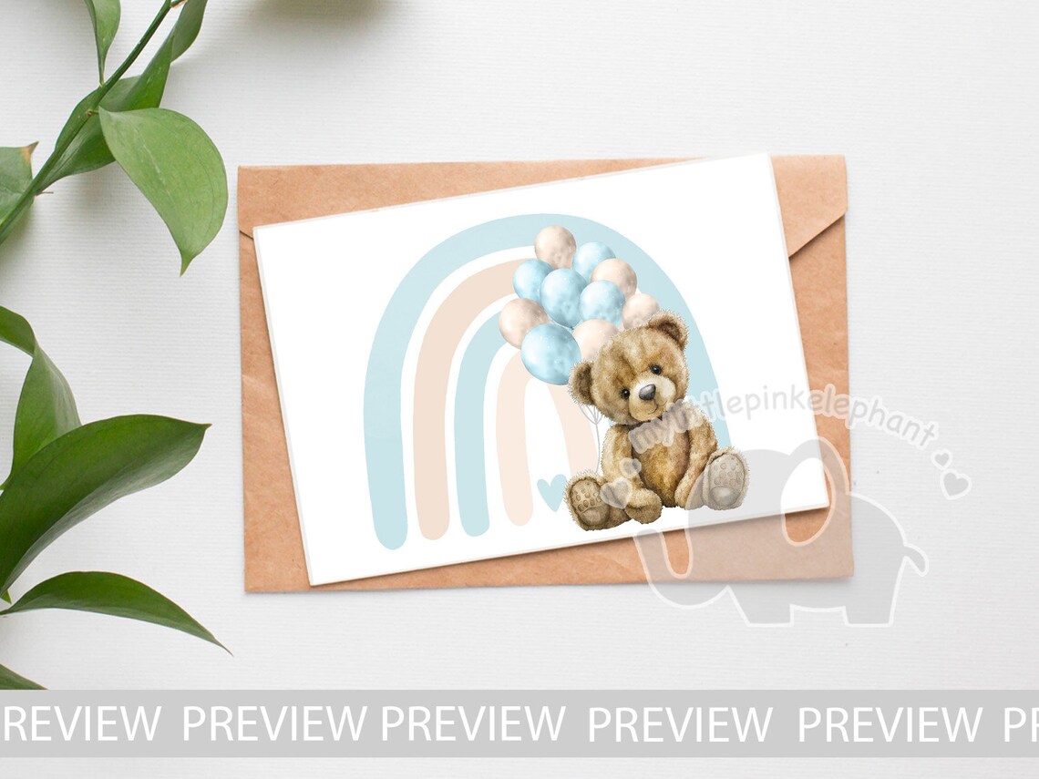 Teddy Bear Blue Balloons & Rainbow PNG, Teddy Bear Clipart, Bear Baby ...