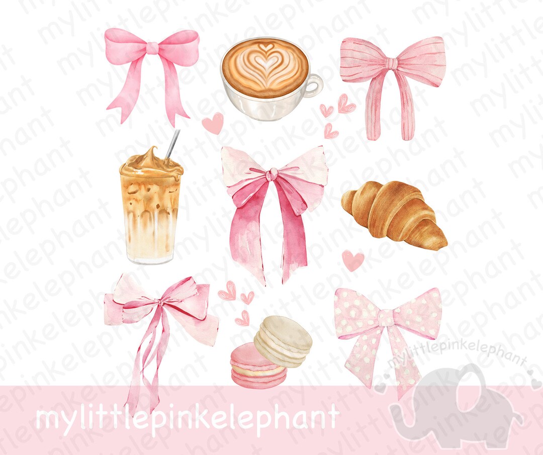 Pink Bows PNG, Coquette Coffee Png, Bow Collage PNG, Girly Girl Pink ...