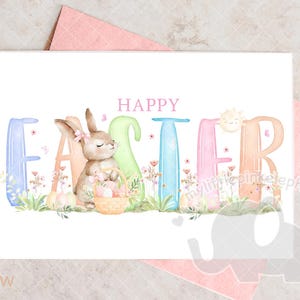 Happy Easter Rainbow Letters Bunny PNG, First Easter Sublimation Design ...